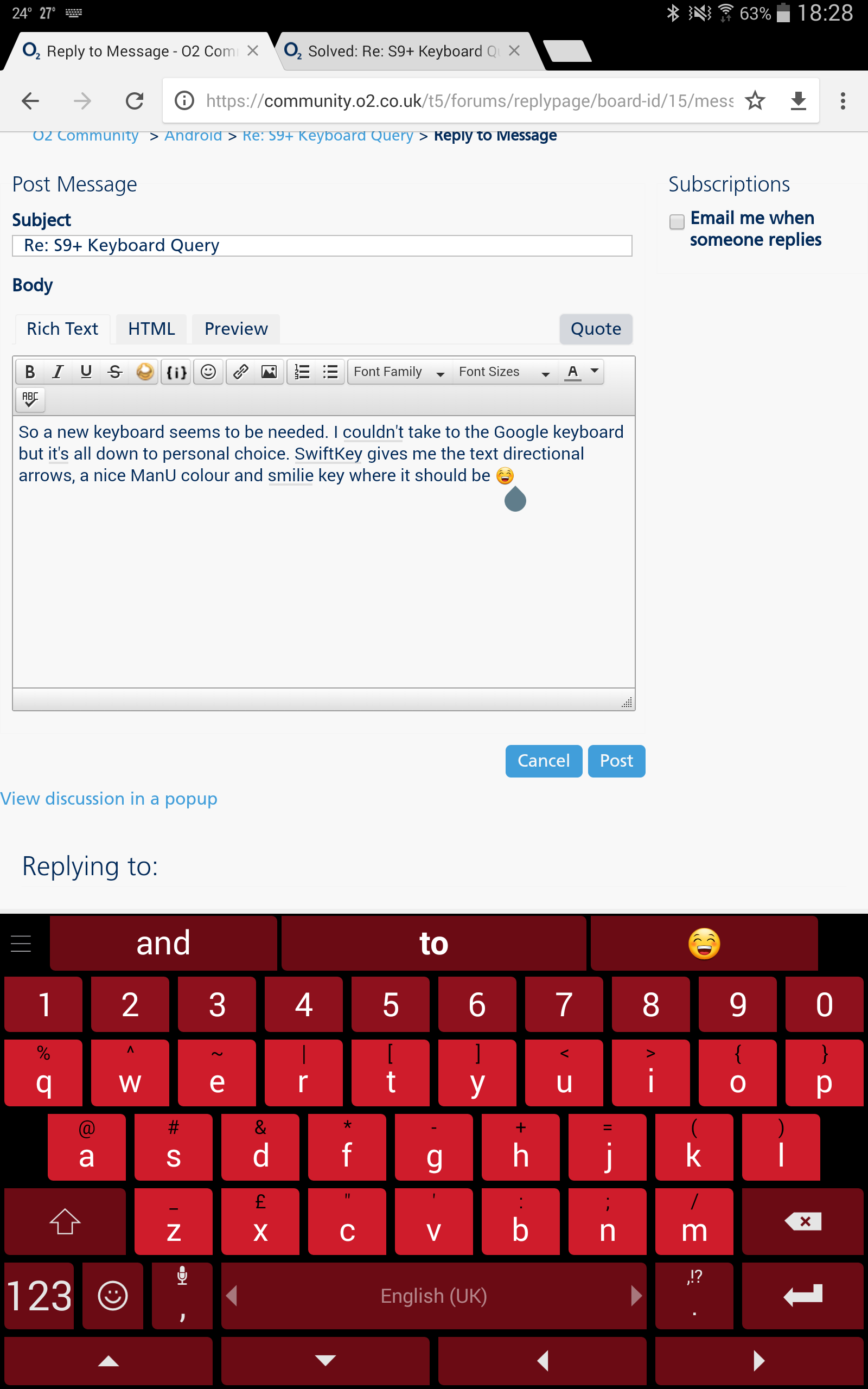 Solved: S9+ Keyboard Query - O2 Community