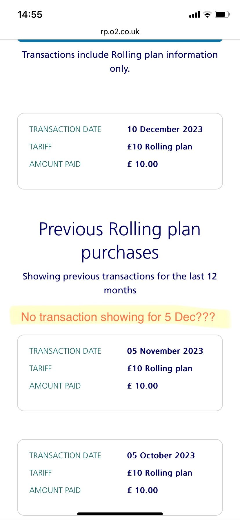Was charged for Rolling Plan but it didn’t go thro... - O2 Community