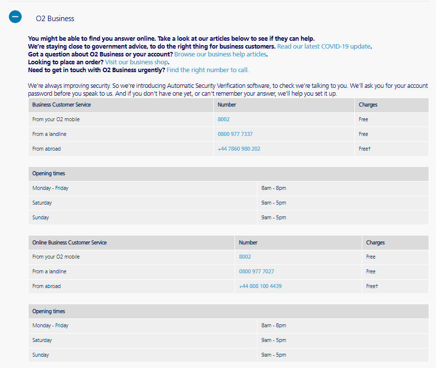 Trying to contact o2 business - O2 Community