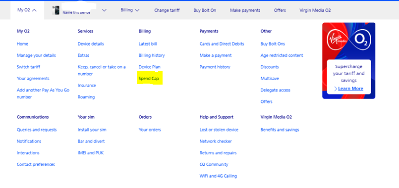 Spend Caps & Charge to Mobile on O2 - O2 Community
