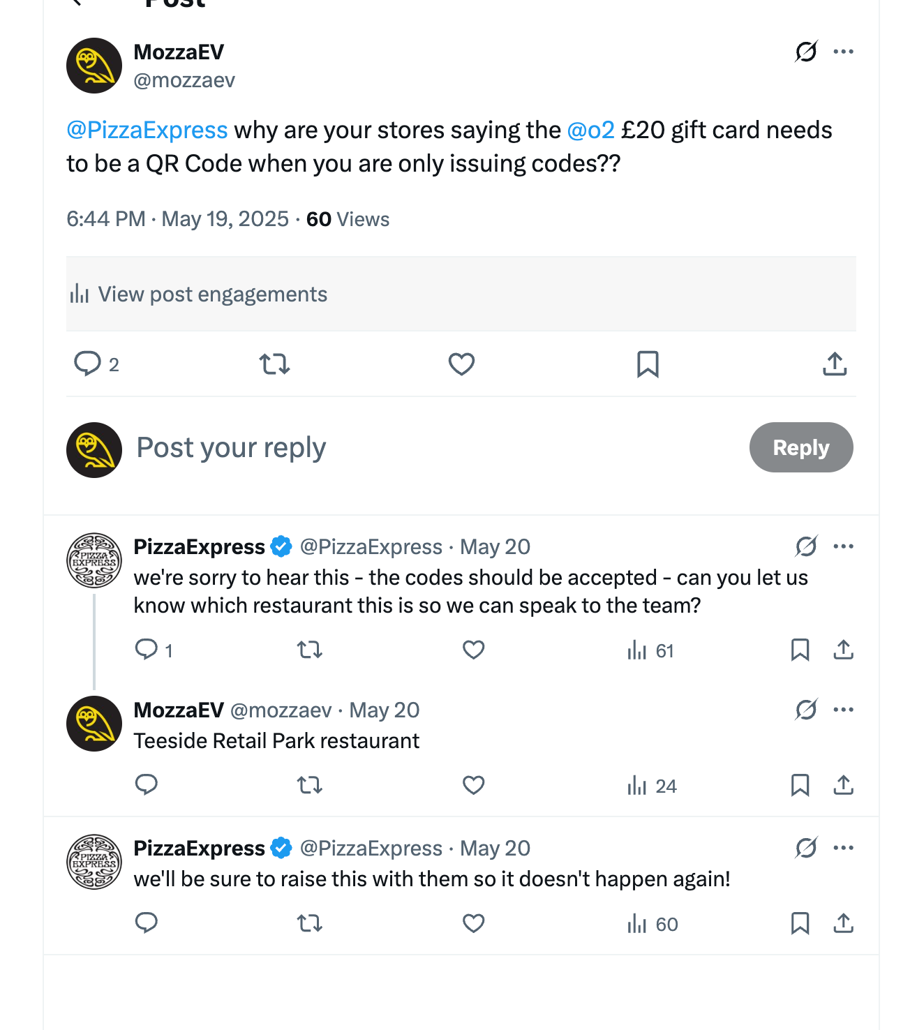 Pizza express voucher issued wrong - who to contac... - O2 Community