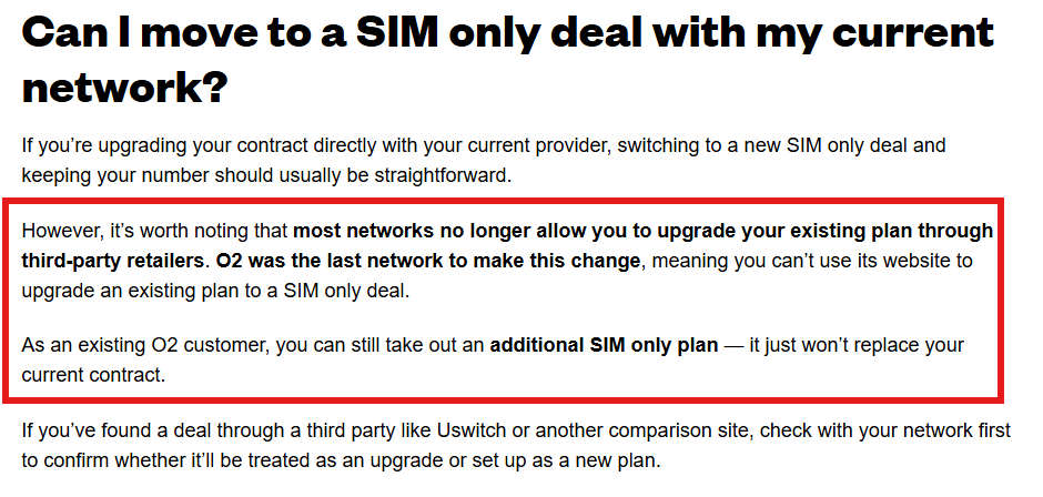 Sim only upgrade from uswitch - O2 Community